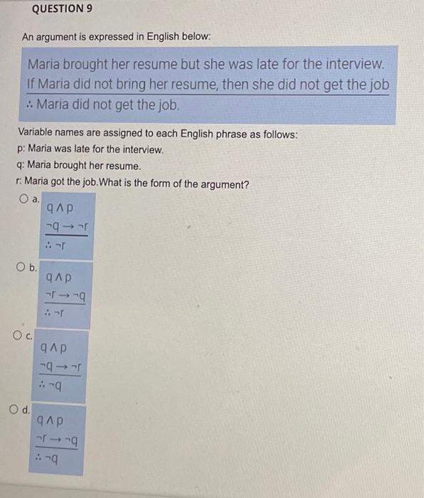 Solved An argument is expressed in English below: Maria | Chegg.com