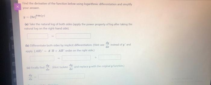 Solved Find the derivative of the function below using | Chegg.com
