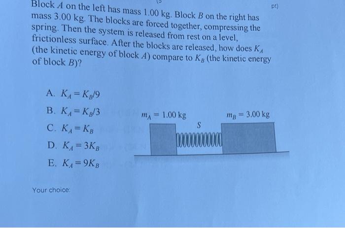 Block A on the left has mass 1.00 kg. Block B on the | Chegg.com