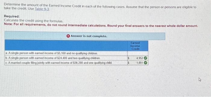 Solved Determine the amount of the Earned Income Credit in | Chegg.com