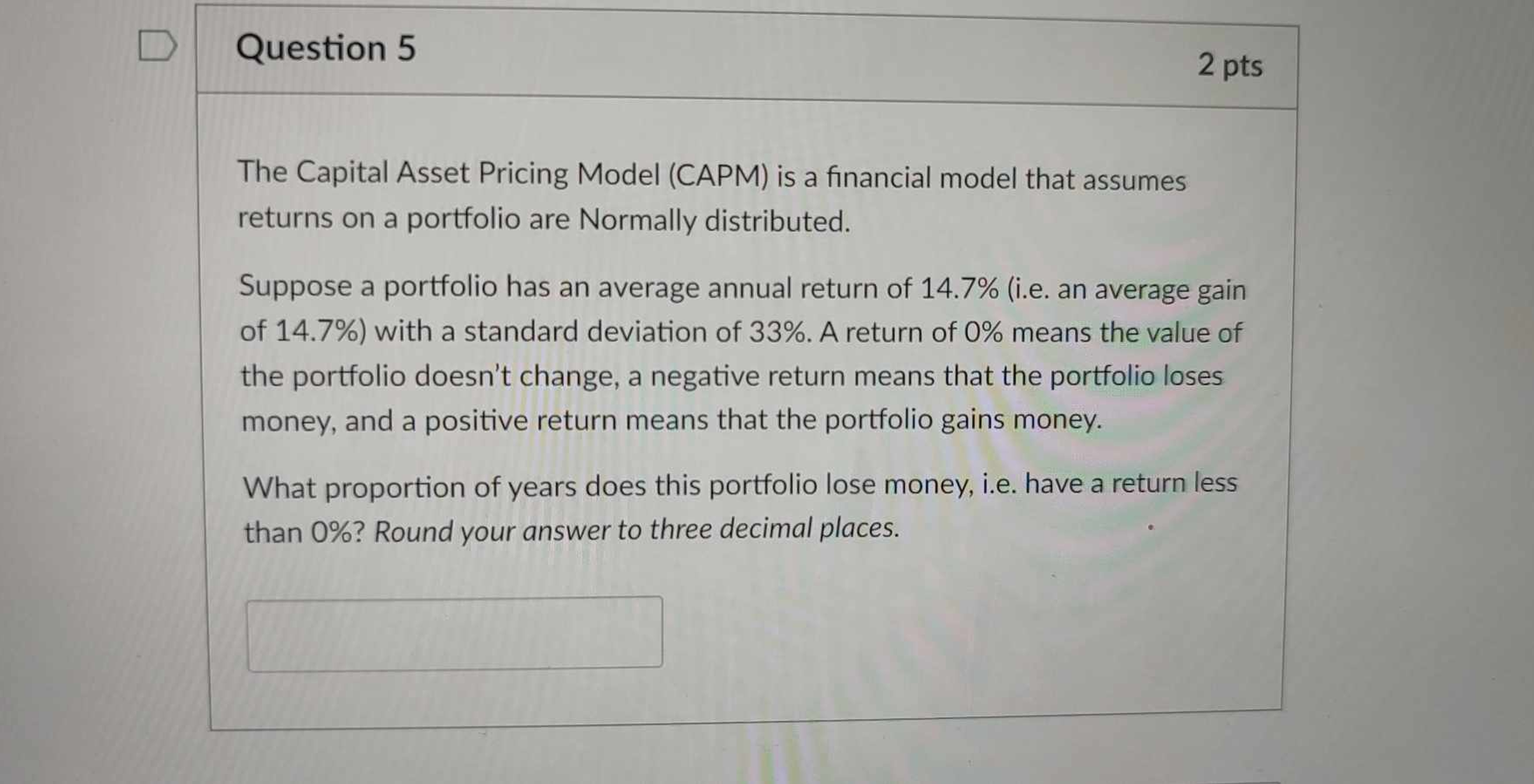 Solved Question 5The Capital Asset Pricing Model (CAPM) ﻿is | Chegg.com