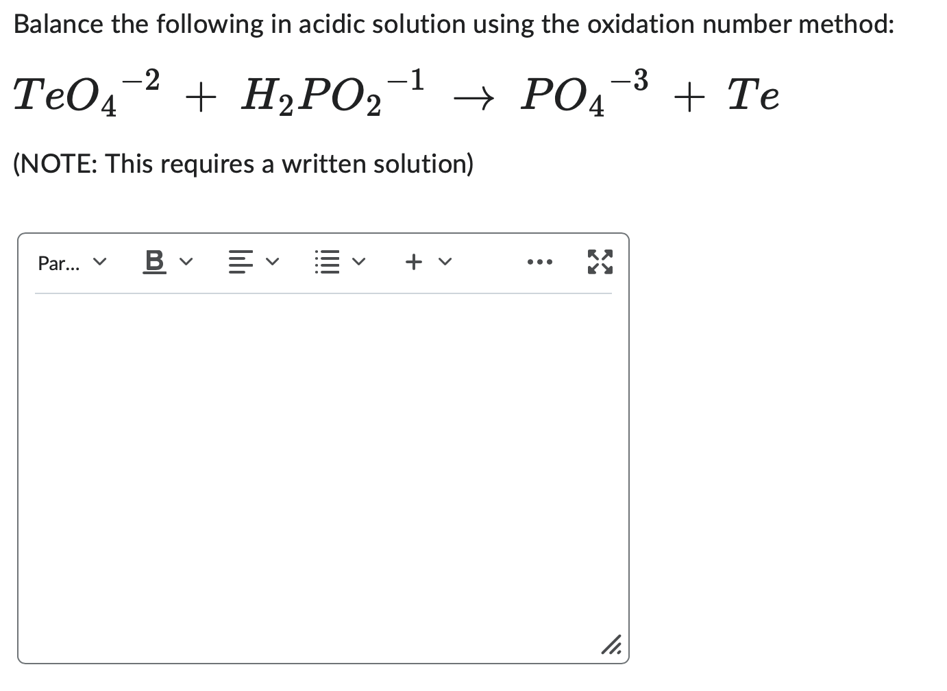 Solved Balance the following in acidic solution using the | Chegg.com
