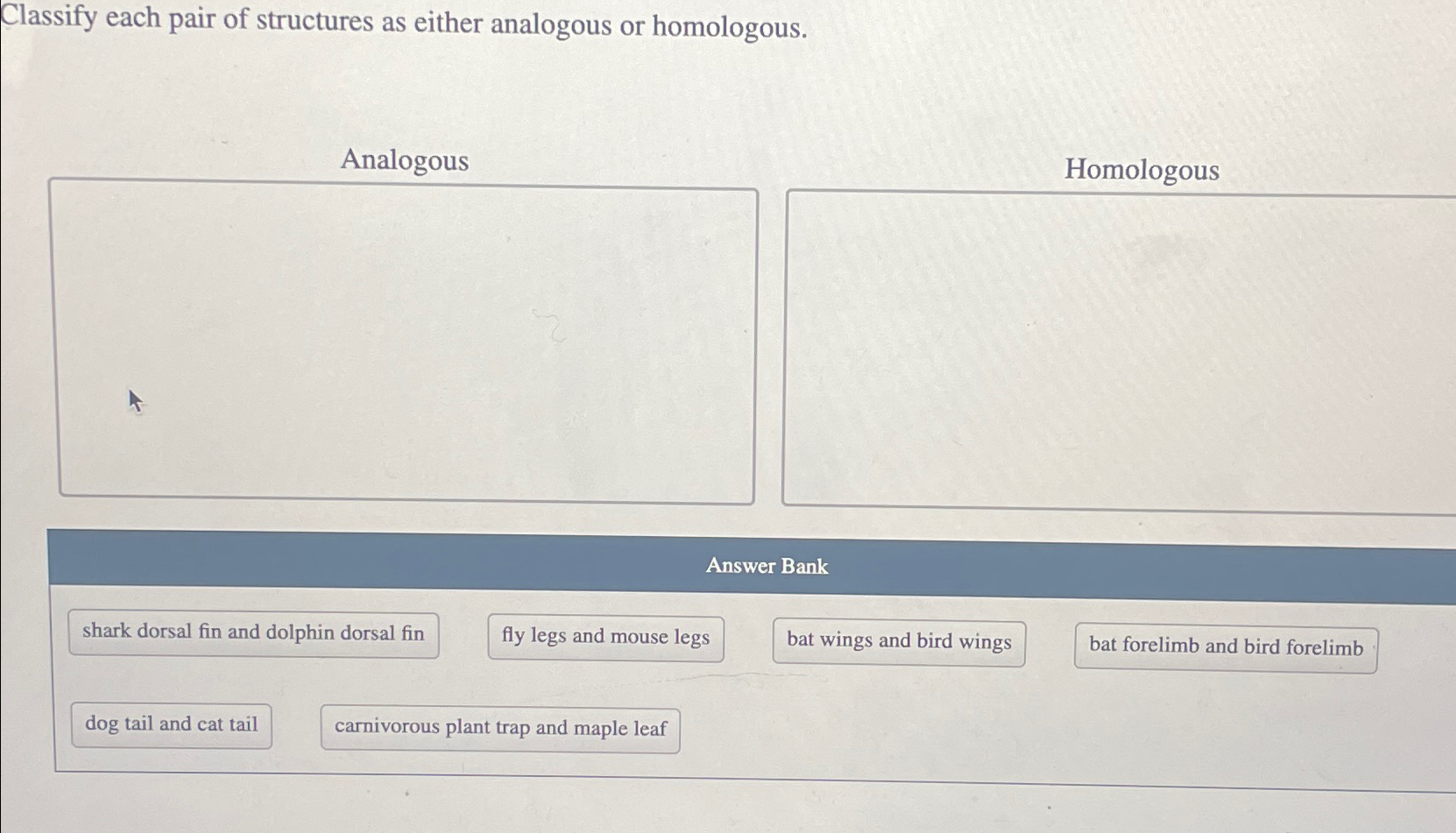Solved Classify each pair of structures as either analogous | Chegg.com