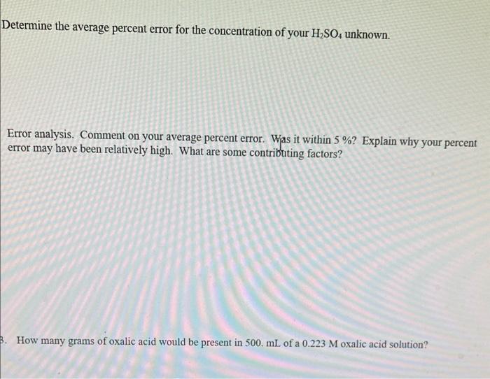 Solved Determine the average percent error for the | Chegg.com
