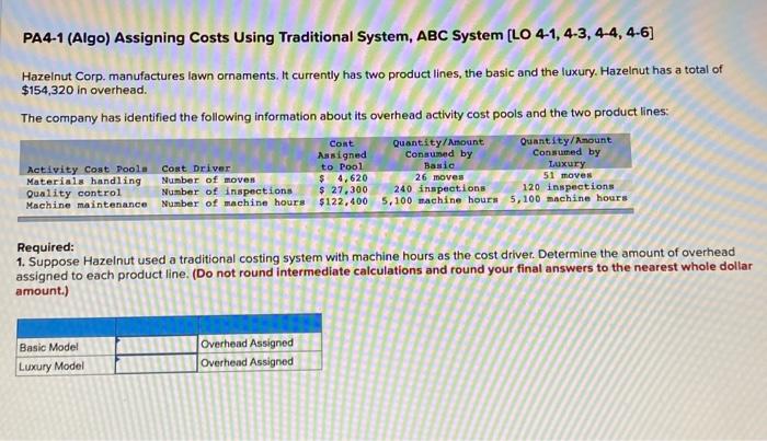 Solved PA4-1 (Algo) Assigning Costs Using Traditional | Chegg.com
