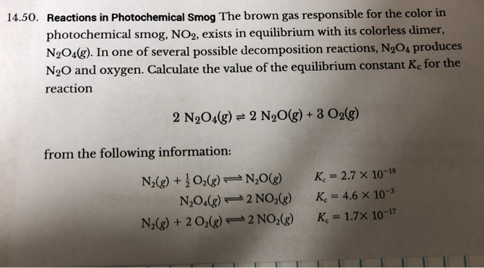 Solved 4.50. Reactions in Photochemical Smog The brown gas | Chegg.com