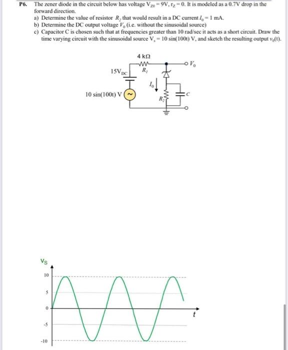 Solved P6. The zener diode in the circuit below has voltage | Chegg.com