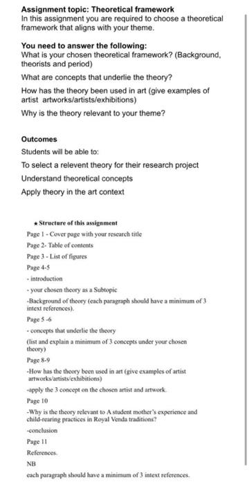 Assignment topic: Theoretical framework In this | Chegg.com