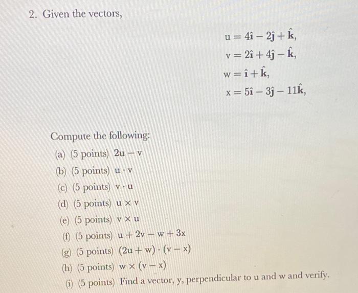 Solved 2. Given the vectors, | Chegg.com