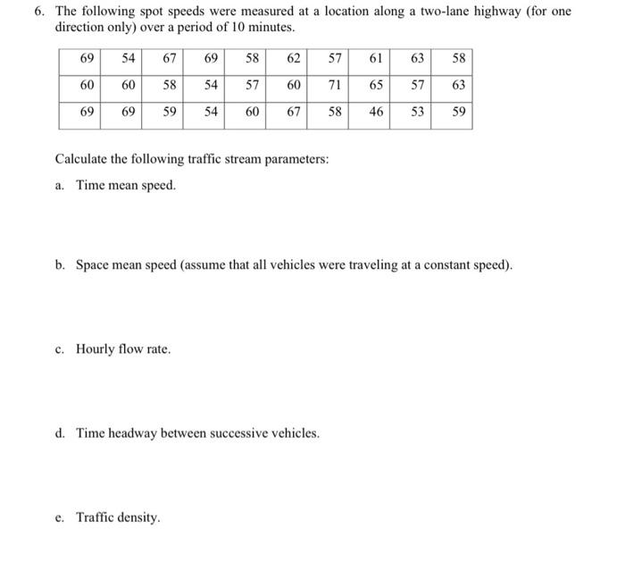Solved 5. The following spot speeds were measured at a | Chegg.com