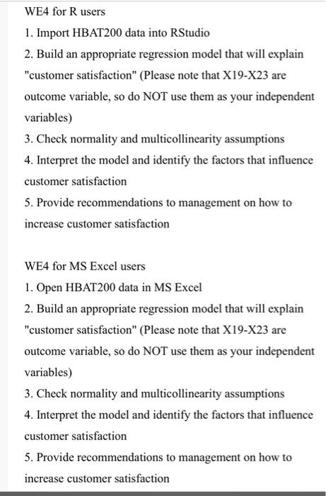 WE4 for R users 1. Import HBAT200 data into RStudio | Chegg.com