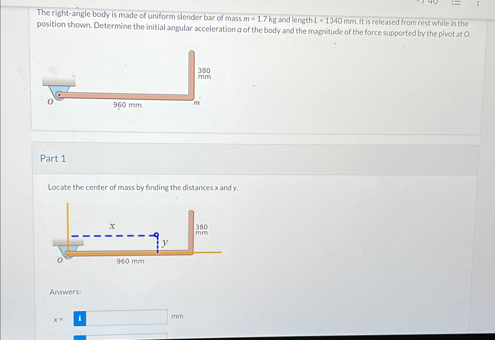 Solved The right-angle body is made of uniform slender bar | Chegg.com
