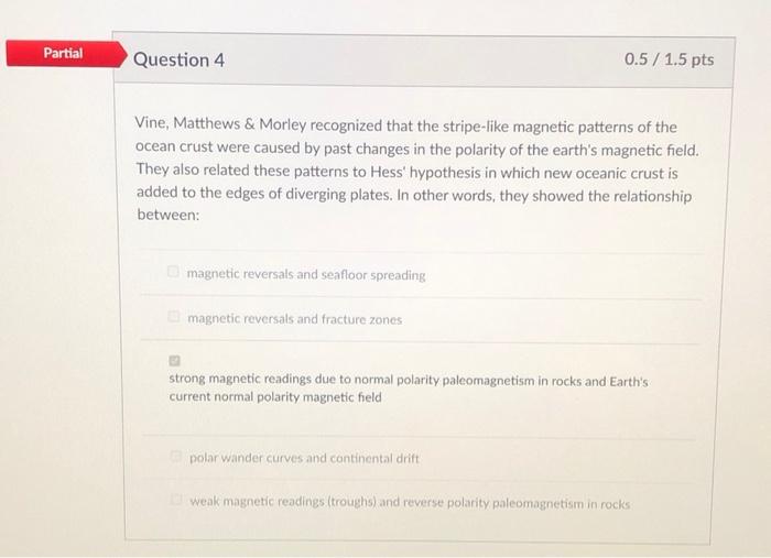 Solved Partial Question 4 0.5 / 1.5 pts Vine, Matthews & | Chegg.com