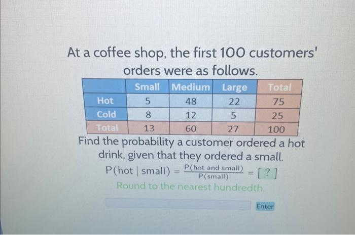 Solved At a coffee shop, the first 100 customers' orders | Chegg.com