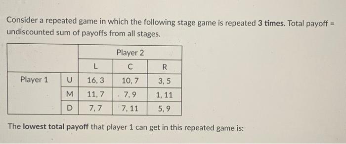 Solved Consider a repeated game in which the following stage | Chegg.com
