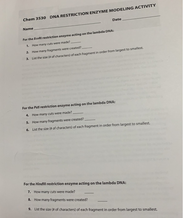 Solved Restriction Enzymes The enzymes used in this activity | Chegg.com