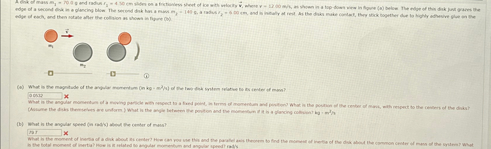 Solved A disk of mass m1=70.0g ﻿and radius r1=4.50cm ﻿slides | Chegg.com