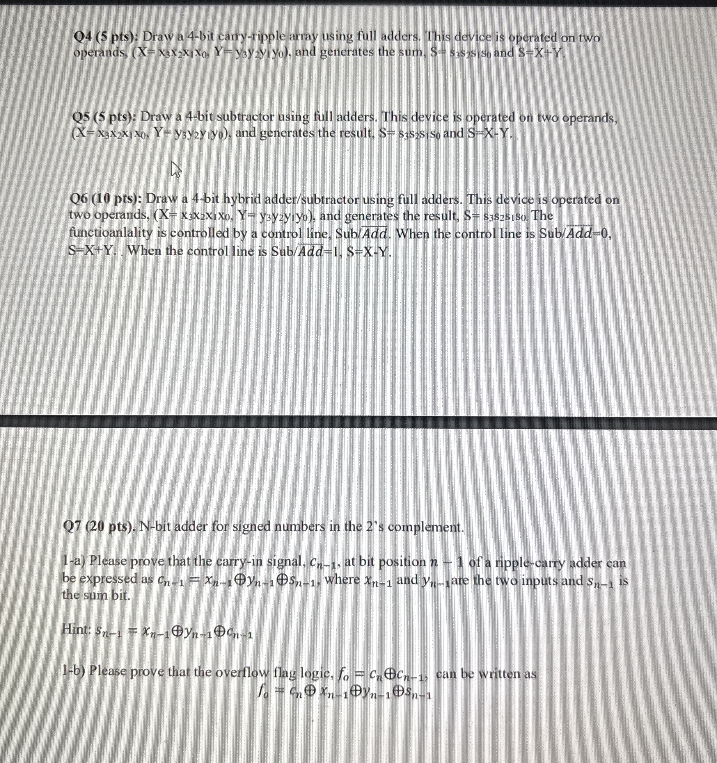 Solved Q4 (5 ﻿pts): Draw a 4-bit carry-ripple array using | Chegg.com