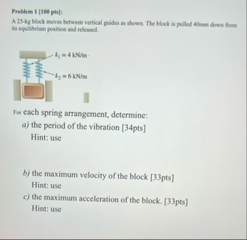 Solved Problem I [100 ﻿pts]:A 25 -kg block moves betw cen | Chegg.com