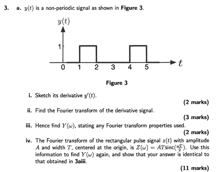 Solved a. y(t) ﻿is a non-periodic signal as shown in Figure | Chegg.com