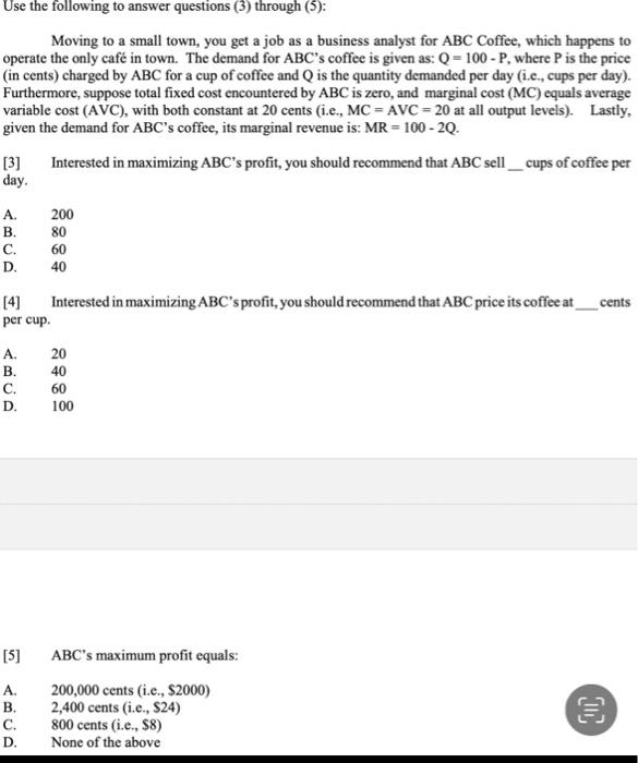 Solved Use the following to answer questions (3) through | Chegg.com