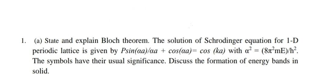 Solved 1. (a) State and explain Bloch theorem. The solution | Chegg.com