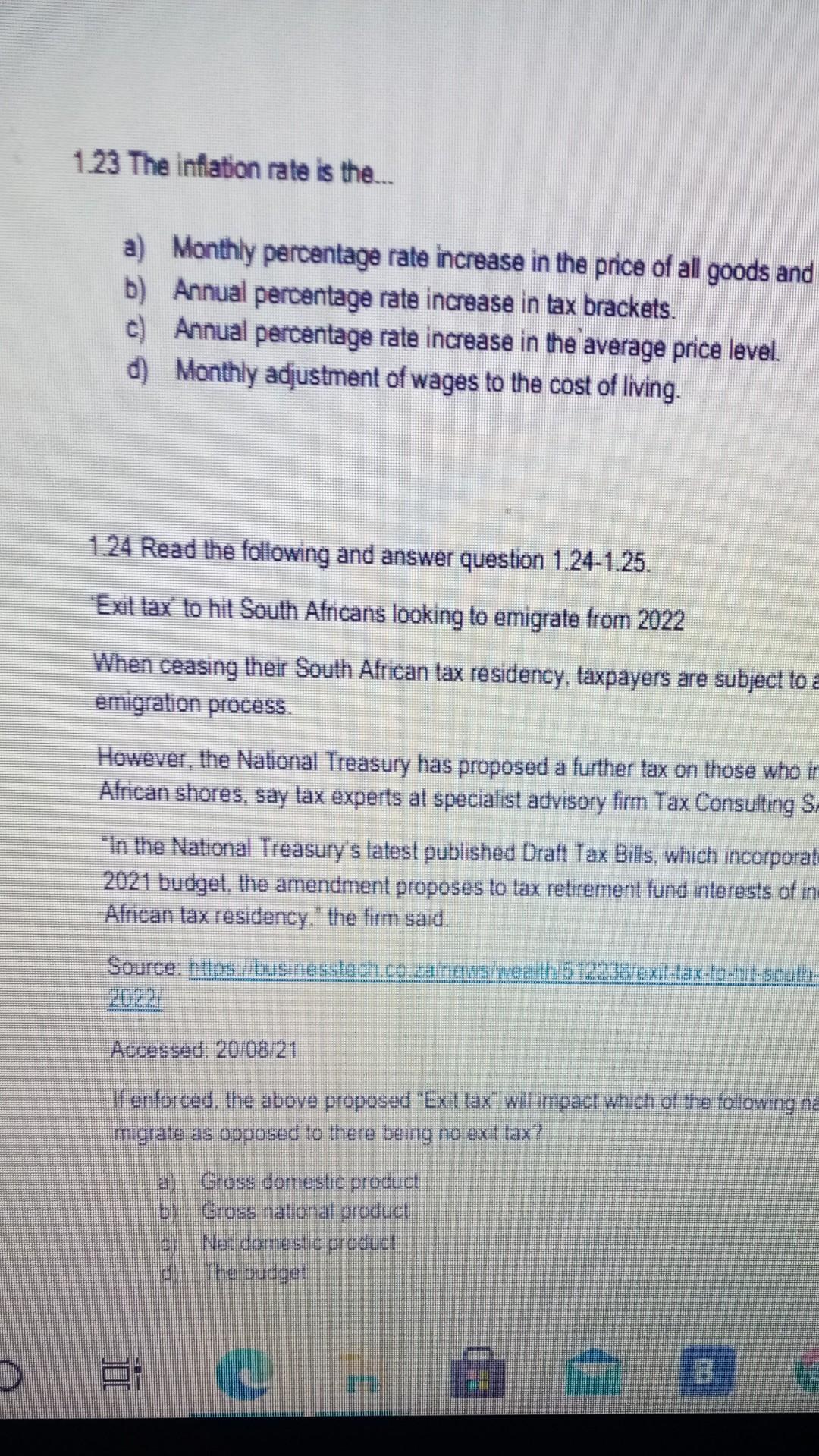 Solved 123 The intation rate is the... a) Monthly percentage | Chegg.com