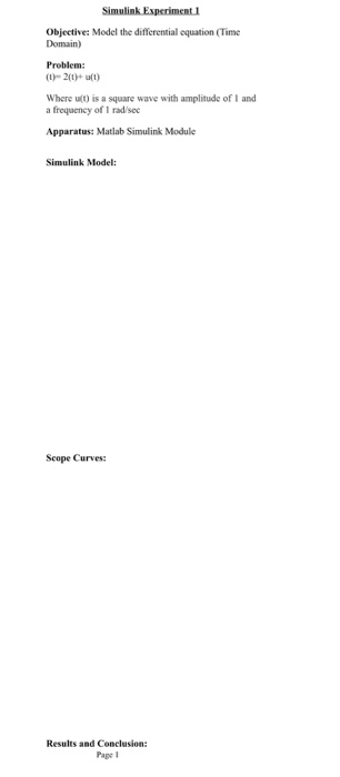 Solved Simulink Experiment1 Objective: Model the | Chegg.com