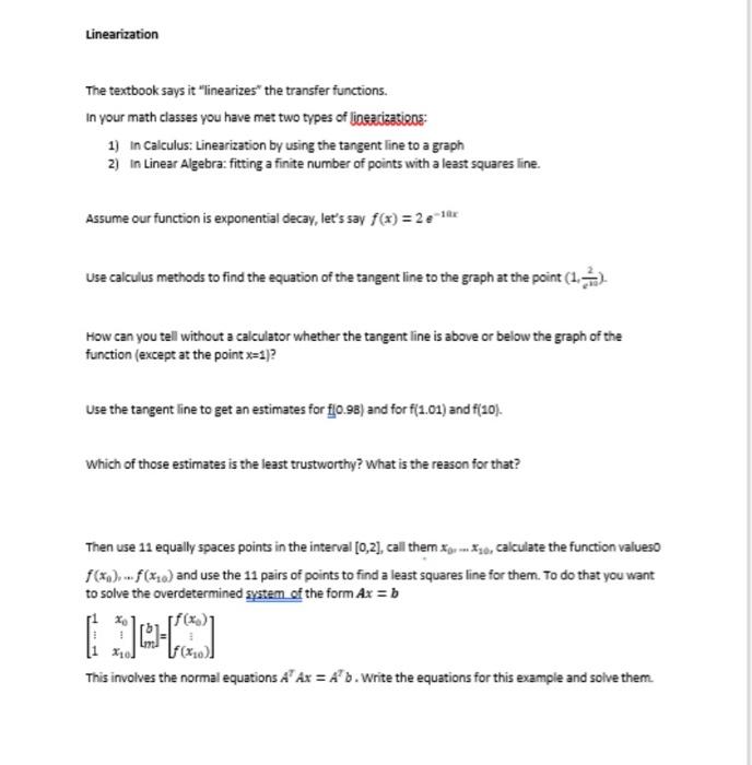 Solved Linearization The textbook says it "linearizes the | Chegg.com