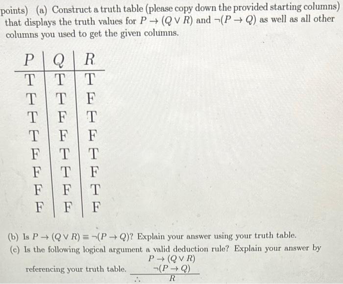 Solved points) (a) Construct a truth table (please copy down | Chegg.com