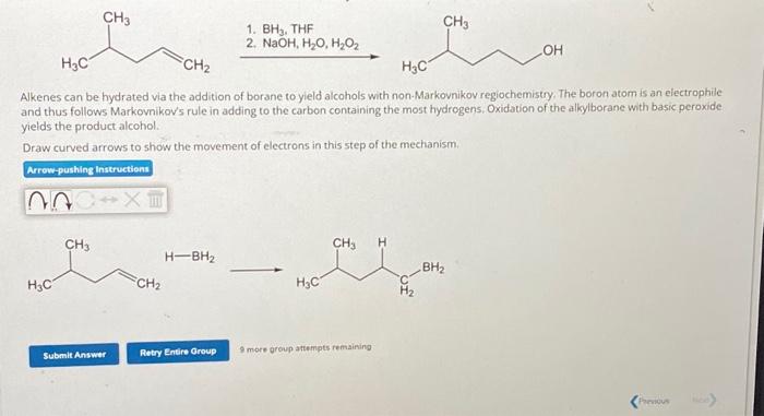 Solved 1. BH3,THF 2. NaOH,H2O,H2O2 Alkenes can be hydrated | Chegg.com