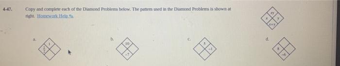 Solved 4-47 Copy and complete each of the Diamond Problems | Chegg.com