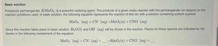 Solved Basic solution Potassium permanganate, KMnO4, is a | Chegg.com