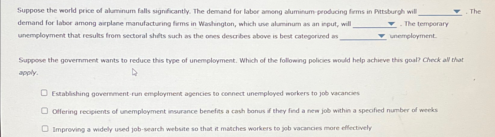 Solved Suppose the world price of aluminum falls | Chegg.com