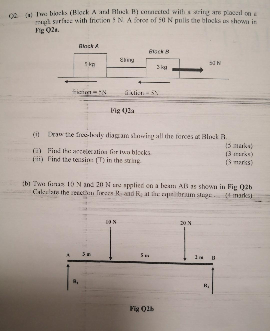 Solved Q2. (a) Two blocks (Block A and Block B) connected | Chegg.com