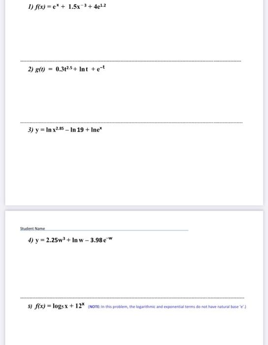 Solved In #1-5, find derivative of each expression. Use | Chegg.com