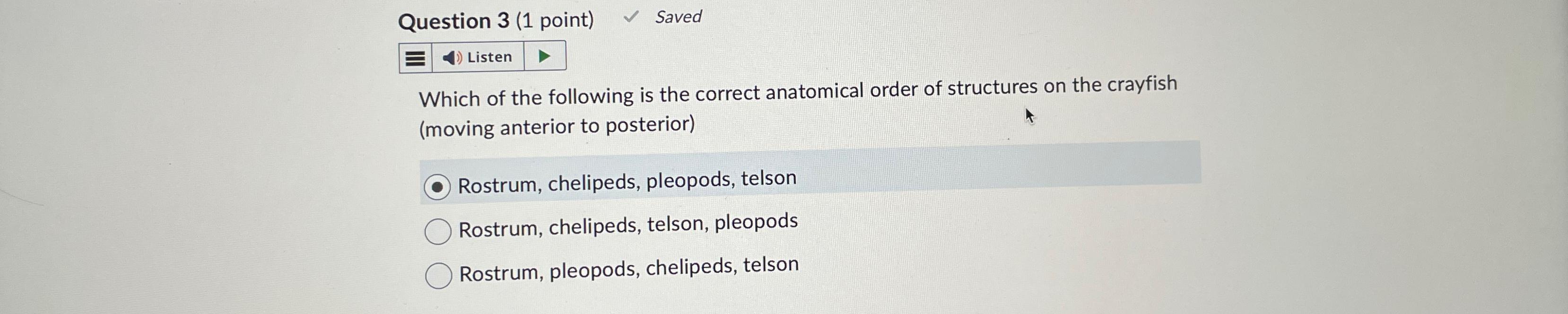 Solved Question 3 (1 ﻿point) ﻿SavedWhich of the following | Chegg.com