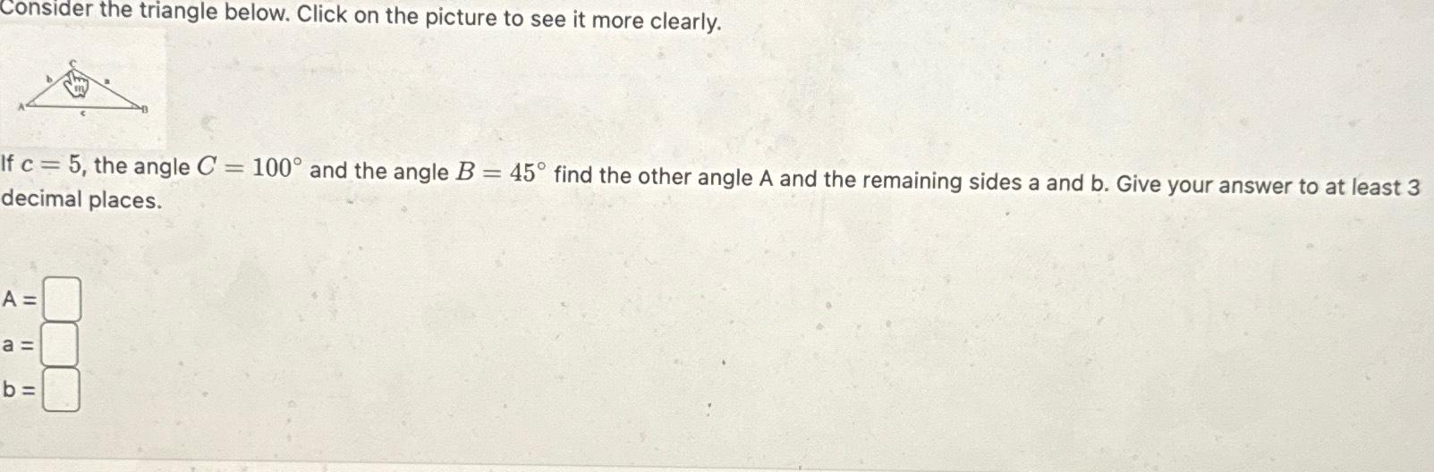 Solved Consider the triangle below. Click on the picture to | Chegg.com