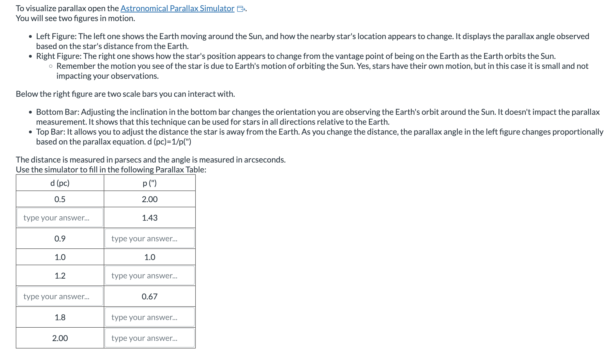 Solved To visualize parallax open the Astronomical Parallax | Chegg.com
