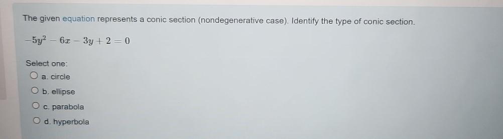 Solved The given equation represents a conic section | Chegg.com