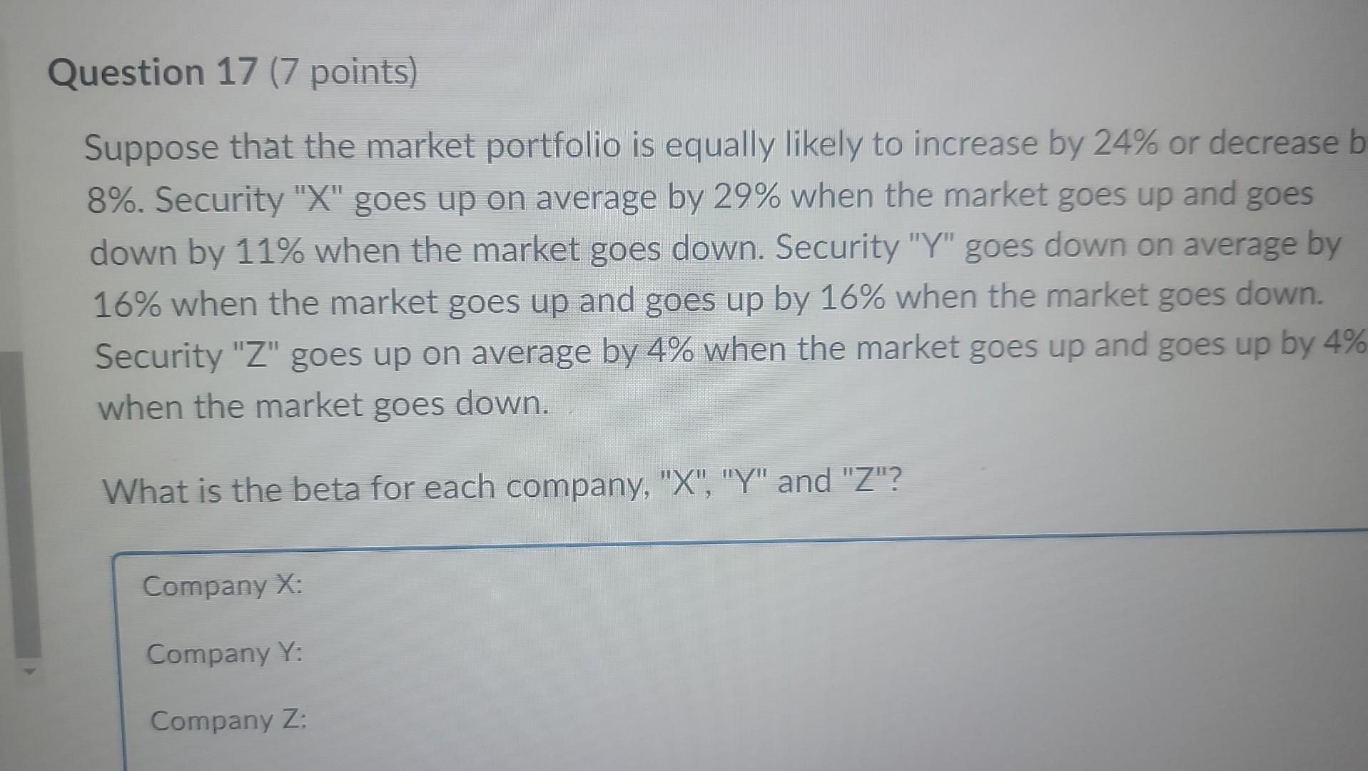 Solved Suppose that the market portfolio is equally likely | Chegg.com