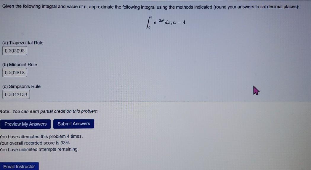 Solved Given the following integral and value of n, | Chegg.com