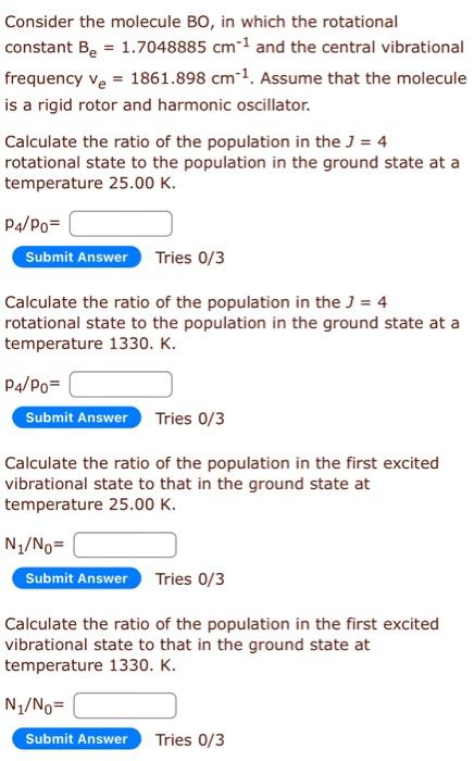 Solved Consider the molecule BO, in which the rotational | Chegg.com