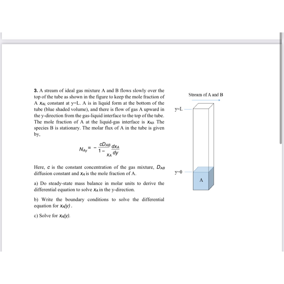 Solved A stream of ideal gas mixture A and B flows slowly | Chegg.com