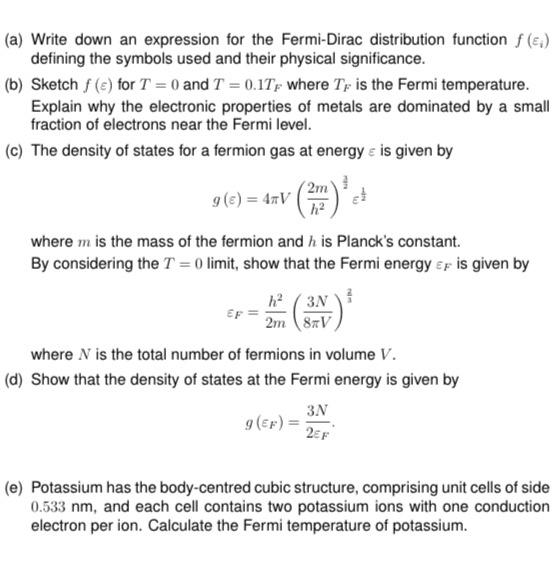 Solved (a) Write down an expression for the Fermi-Dirac | Chegg.com