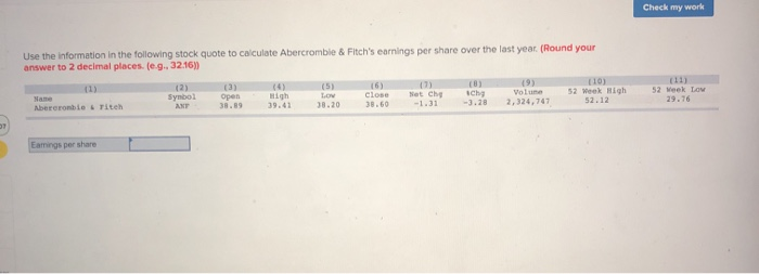 Solved Check my work Use the information in the following | Chegg.com