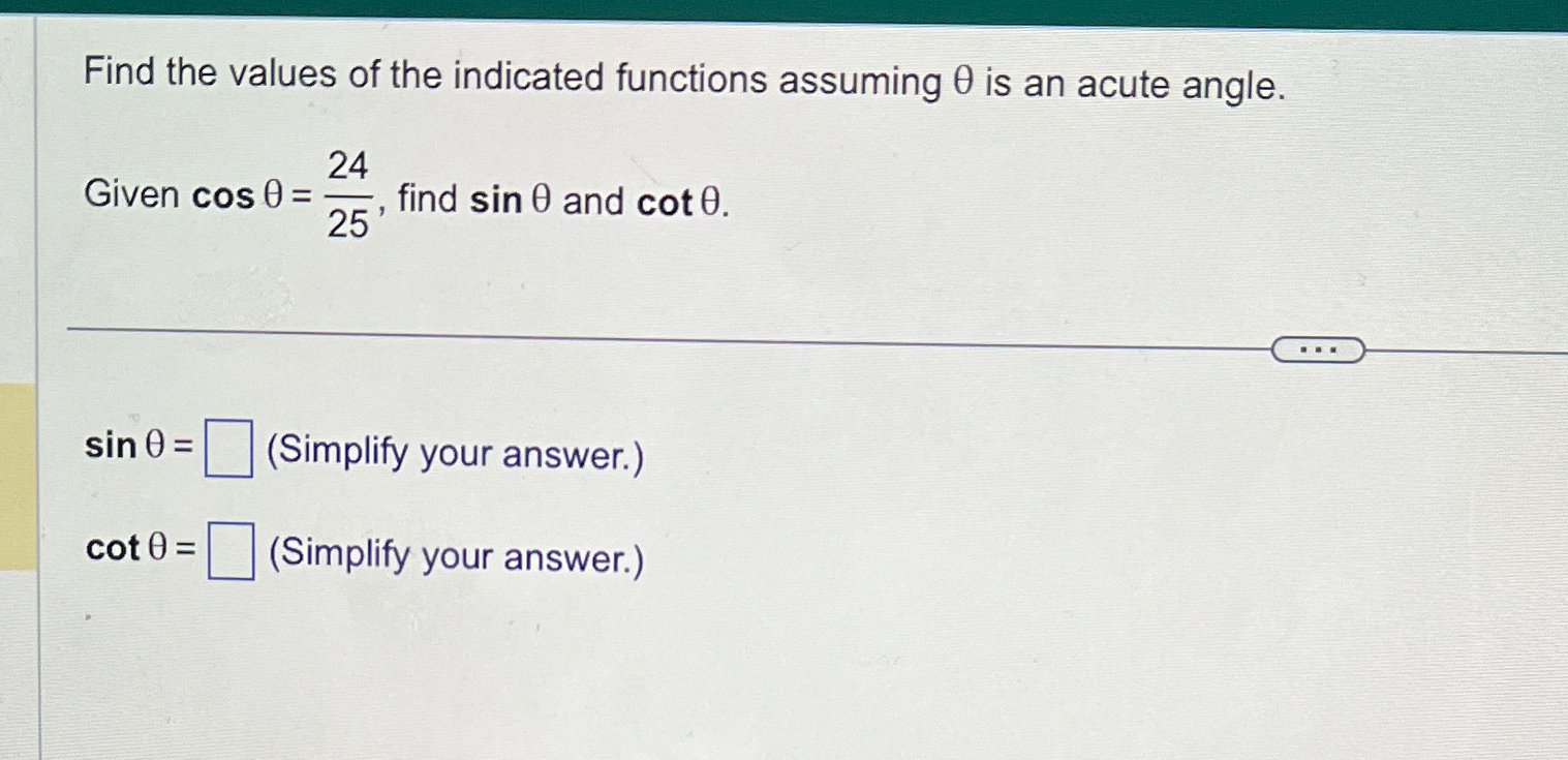 Solved Find the values of the indicated functions assuming θ | Chegg.com