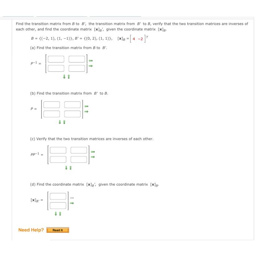 Solved Find the transition matrix from B ﻿to B', ﻿the | Chegg.com