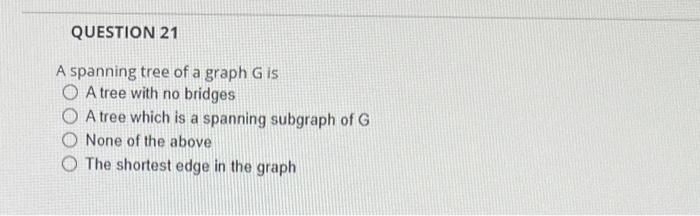 Solved A spanning tree of a graph G is A tree with no | Chegg.com