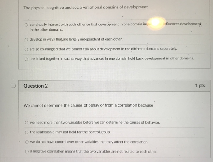 Solved The physical, cognitive and social-emotional domains | Chegg.com